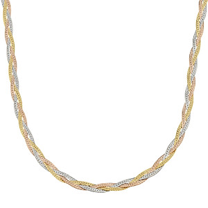 Kooljewelry 10k Tricolor Gold Braided Herringbone Chain Necklace for Women (3.4 mm, 18 inch)