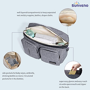 SUNVENO Universal Stroller Organizer and Storage with Mesh Compartment, Grey