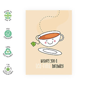 CENTRAL 23 Happy Birthday Card for Her - 'Tea-riffic Birthday' - Cute Food Pun - Sister Birthday Cards - Vegan Ink - Comes With Fun Stickers - Made In The UK