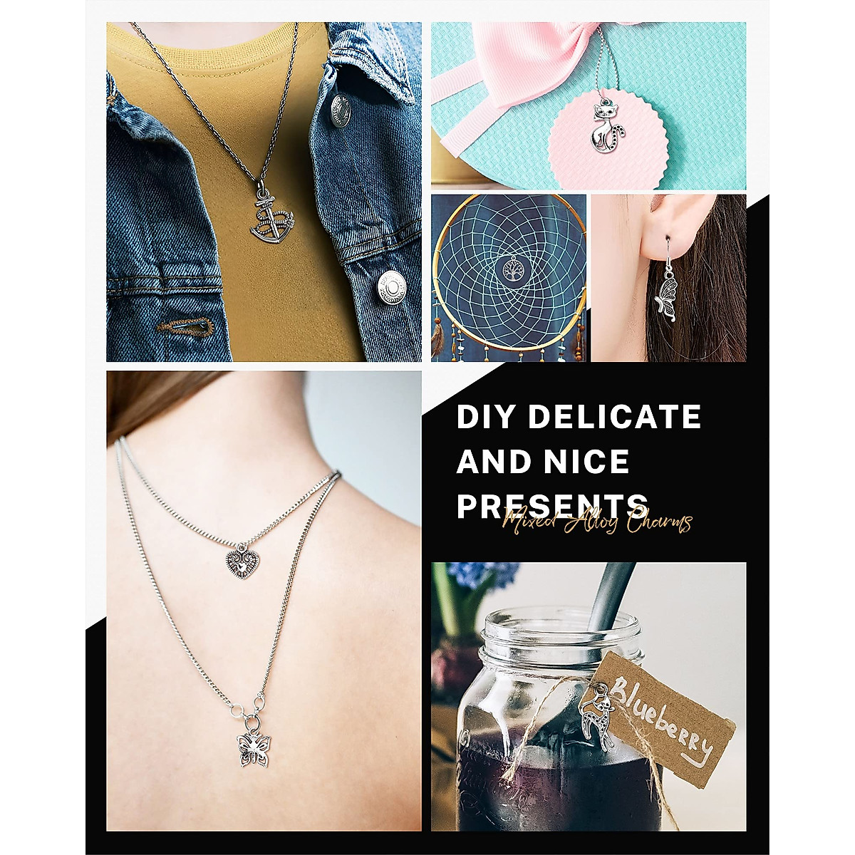 JIALEEY 300 PCS Wholesale Bulk Lots Jewelry Making Charms Mixed Smooth Tibetan Silver Alloy Charms Pendants DIY for Bracelet Necklace Jewelry Making and Crafting