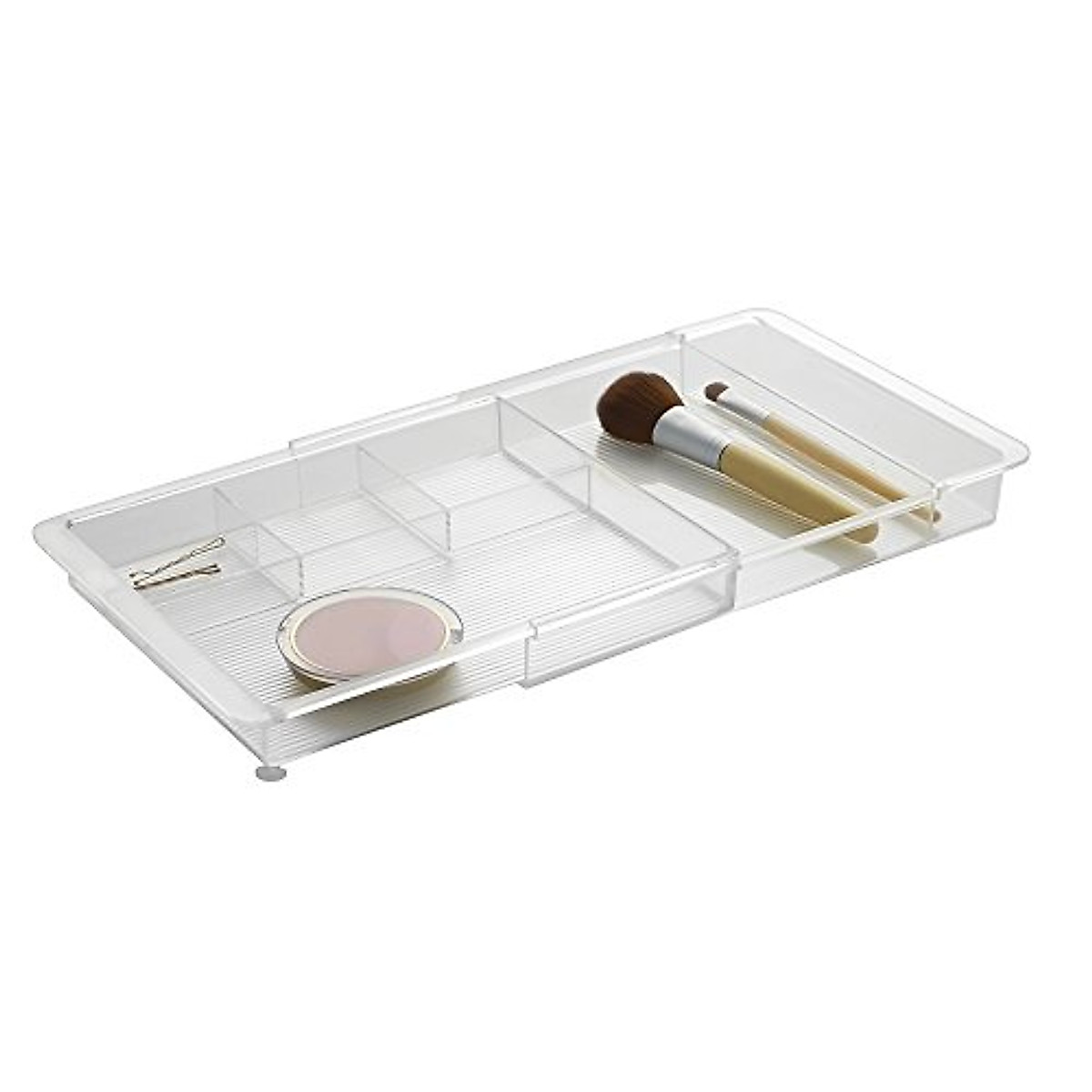 iDesign Extendable, Adjustable Drawer Organiser Tray Made of Durable Plastic, Makeup Storage Solution for Brushes, Accessories and More, Clear, 1 x