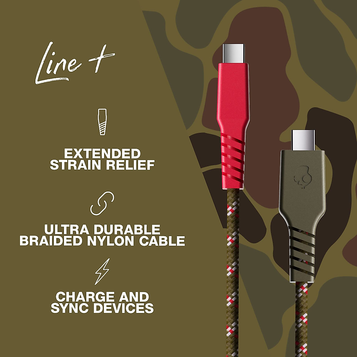 Skullcandy Line+ Braided USB C Charger Cable, 60W USB C to USB C with Fast Charging for iPad/Mini/Pro/Air, Macbook Pro, Samsung Galaxy, Nintendo Switch and Laptops, 4ft - Standard Issue