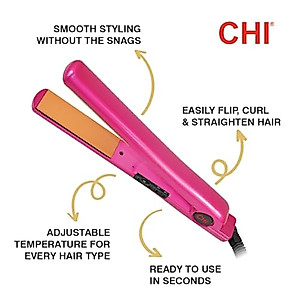 CHI Tourmaline Ceramic Hair Straightening Flat Iron | 1" Plates | Pure Pink | Professional Salon Model Hair Straightener