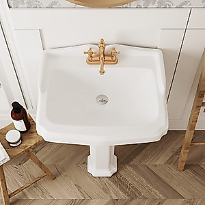 DeerValley DV-1P522 Dynasty Pedestal Sink 23" W X 19" D White Ceramic Pedestal Bathroom Sink With Overflow