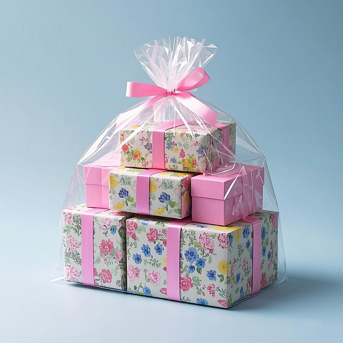 Morepack Extra Large Cellophane Bags for Gift Baskets 50x60 Inches,Jumbo Big Clear Cellophane Bags 10Pieces