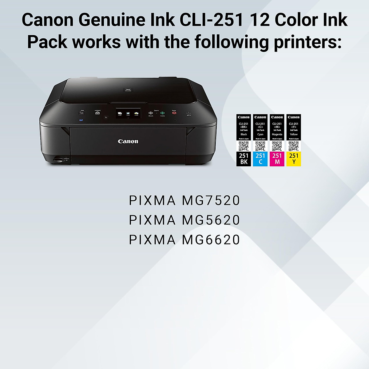 Canon CLI-251 BK/C/M/Y 12 Color Combo Pack Compatible to MG7520, MG5620, MG6620