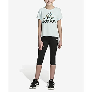 adidas Girls' Big Short Sleeve Dolman Waist Tee 22, Almost Blue, Medium