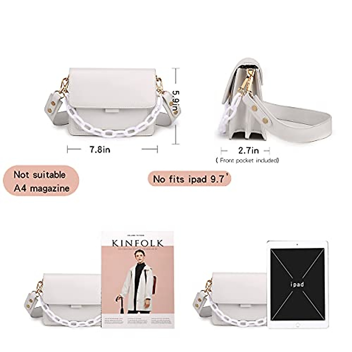 Fashion Purses and Handbags for Womens PU Leather Shoulder Messenger Bags (White)