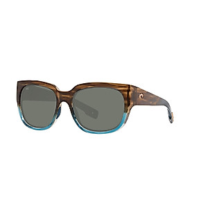 Costa Del Mar Womens Waterwoman Rectangular Sunglasses, Shiny Wahoo/Grey Polarized-580G, 55 mm