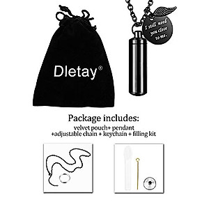Dletay Cylinder Cremation Jewelry Urn Necklace for Ashes Memorial Ashes Necklace with Angel Wing Charm Memorial Keepsake for Pet Human-I Still Need You Close to Me