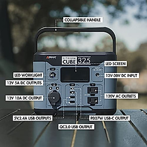 Wagan EL8832 Lithium Cube Portable Power Station 324Wh Backup Lithium Battery 120V 300W Pure Sine Wave AC Outlet 12V DC Outlet USB Outlet Solar Generator for Outdoors Camping Travel Hunting Emergency