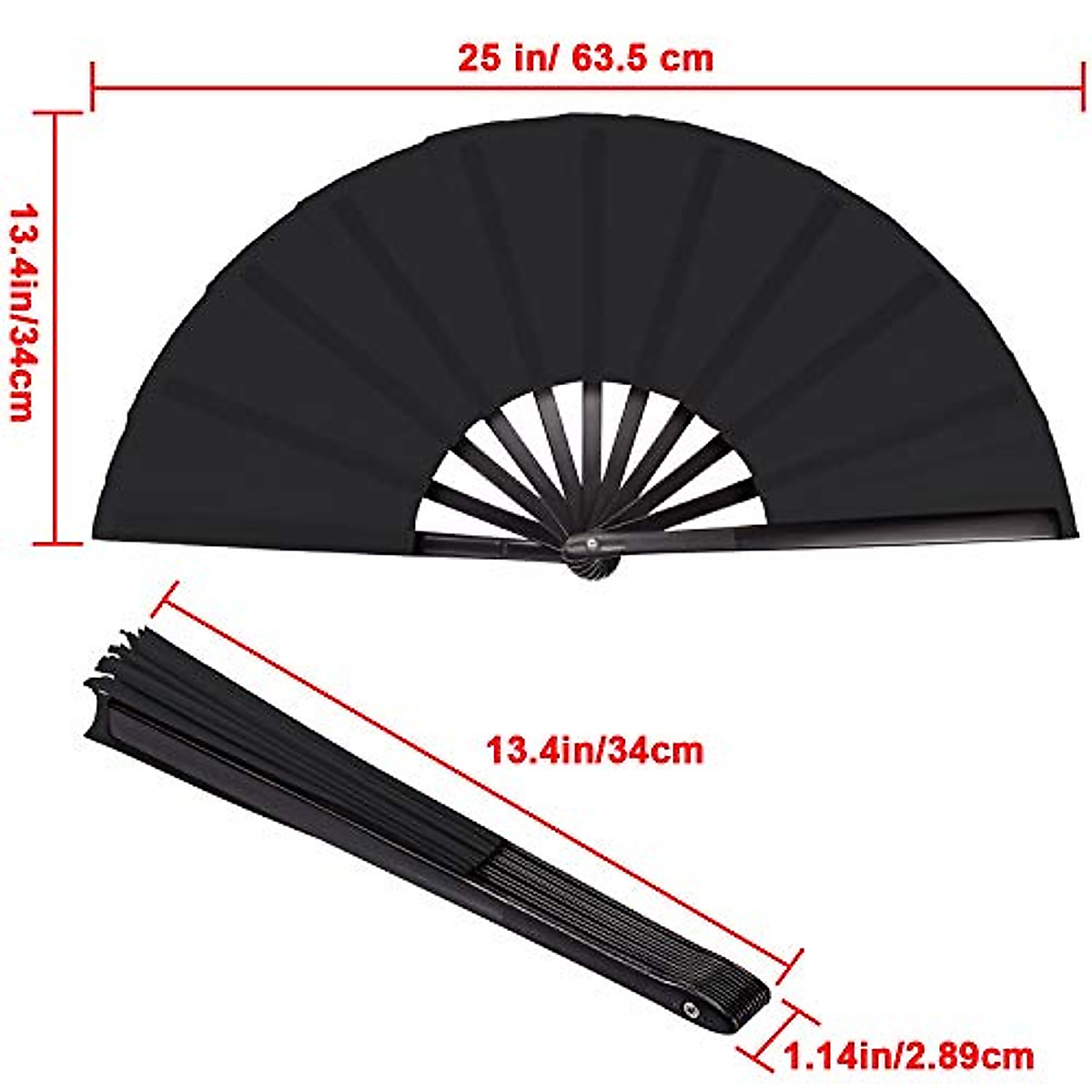 Large Folding Silk Hand Fan Hand Folding Fans Chinese Tai Chi Folding Fan for Men and Women Performance, Dance, Decorations, Festival, Gift (Black, 2 Packs)
