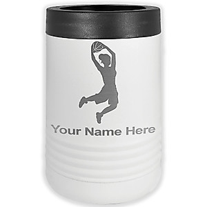 LaserGram Double Wall Insulated Beverage Can Holder, Basketball Slam Dunk Woman, Personalized Engraving Included (Standard Can, White)