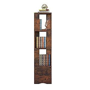 MIN WIN 4-Tier Storage Shelf Unit with Cabinet,Modern Bookcase Storage Cabinet Bookshelf, Tall Retro Wooden Book Shelf Free Standing Floor Cabinet for Small Spaces Home Office Corner Storage,Antique
