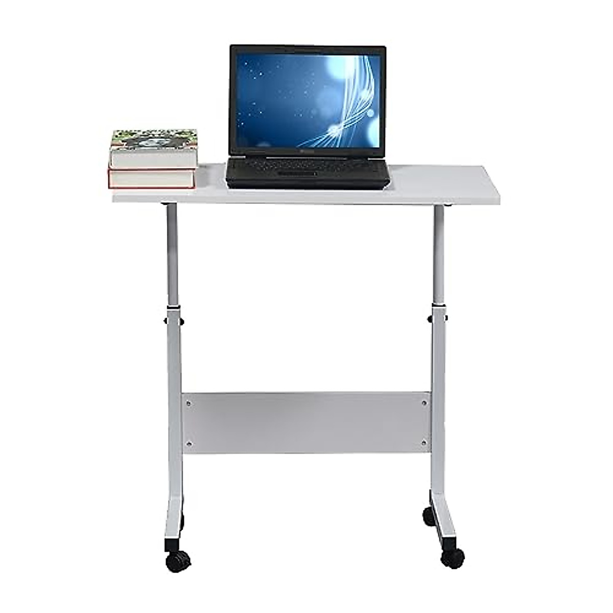 Lifting Mobile Computer Desk Standing Adjustable Height Rolling Laptop Small Desks for Small Spaces Foldable Workstation Writing Desk Collapsible Study Table Corner Side Table,Easy to Assemble,White