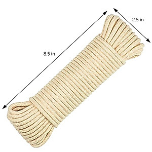SteadMax 100ft Natural Cotton 3/16 Inch Rope, Heavy-Duty General-Purpose Utility Cord, Clothesline Rope, Ideal for Tents, Hammocks, Halters, Harnesses, Awnings, Outdoors, Sports (2 Pack, 50ft Each)