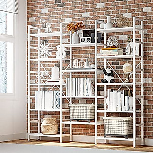 IRONCK Bookcases and Bookshelves Triple Wide 5 Tiers Industrial Bookshelf, Large Etagere Bookshelf Open Display Shelves with Metal Frame