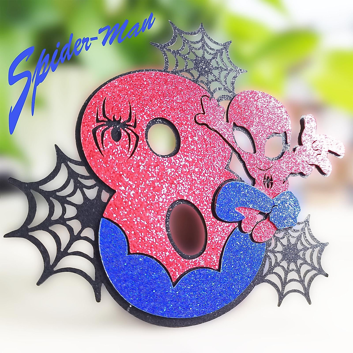 7 Pcs Cake Toppers, Cartoon Heroes Spider Pattern Birthday Cake Toppers, Personalised 3rd Birthday Cake Topper, Double Sided Glitter Cupcake Topper Birthday Party Decorations for Boys Children Kids