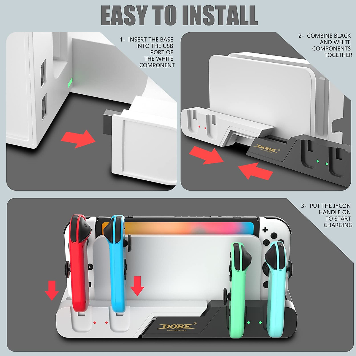 ECHZOVE Joy Cons Charging Station, Switch OLED Controller Charger White, Remote Charger Compatible with Switch and Switch OLED