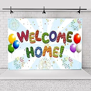 Labakita Welcome Home Backdrops for Housewarming Patriotic Military Decorations, From the Hospital / Welcome Home Sign, Family Party Supplies, Welcome Back Photo Props