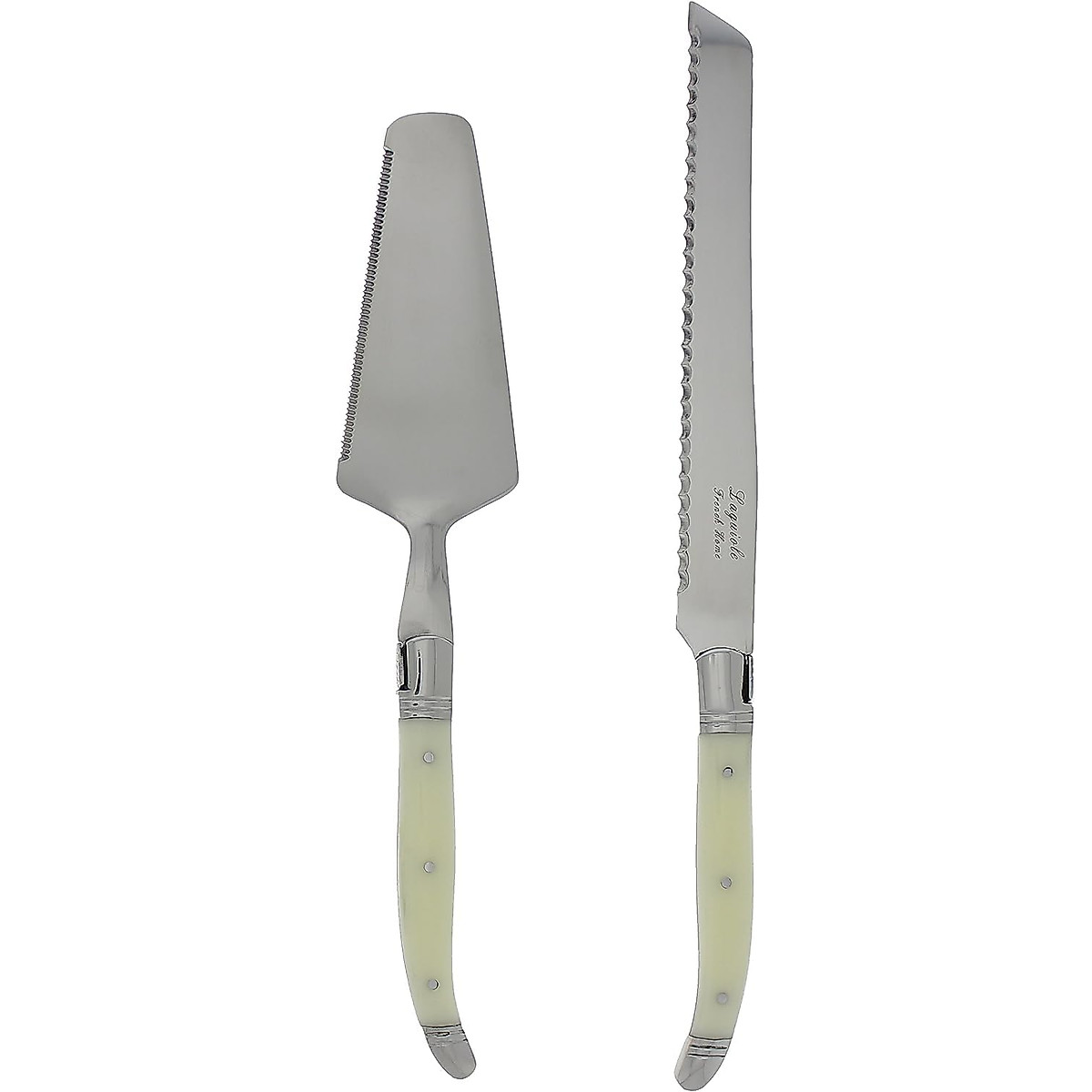 French Home Laguiole 2-Piece Cake Knife and Server Set – Luxurious Stainless Steel Cake Cutter & Server – Cake Cutting Set – Party, Home Dining, or Wedding Cake Knife and Server Set (Faux Ivory)