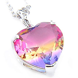 Luckyshine Love Heart Fire Rainbow Mystic Tourmaline Silver Fashion Pendants Necklaces