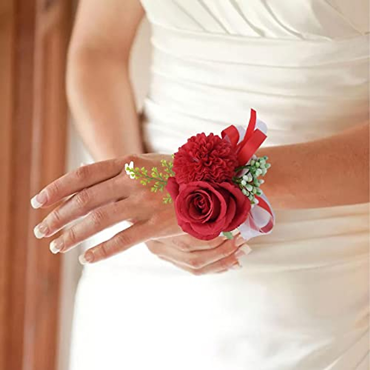 ADJ Wrist Flower - Handmade Artificial Rose Flower Wrist Corsage | Wristband Hand Flowers Wrist Corsage Bracelets, Corsage Wristlet Band for Wedding Bridesmaid Bridal Shower Prom Party