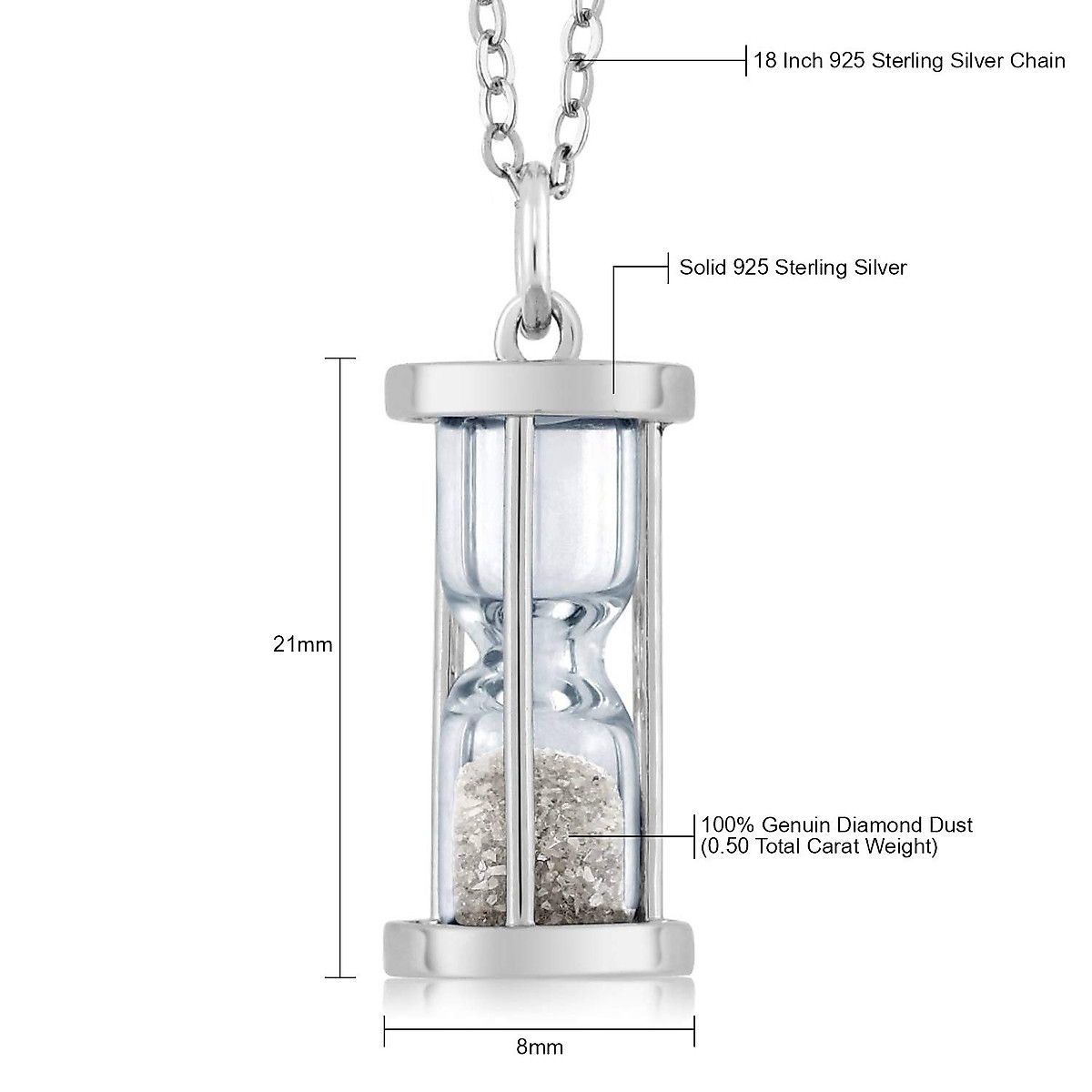 Gem Stone King 925 Sterling Silver Diamond & Gemstone Birthstone Dust Hourglass Necklace For Women With 18 Inch Silver Chain - Red