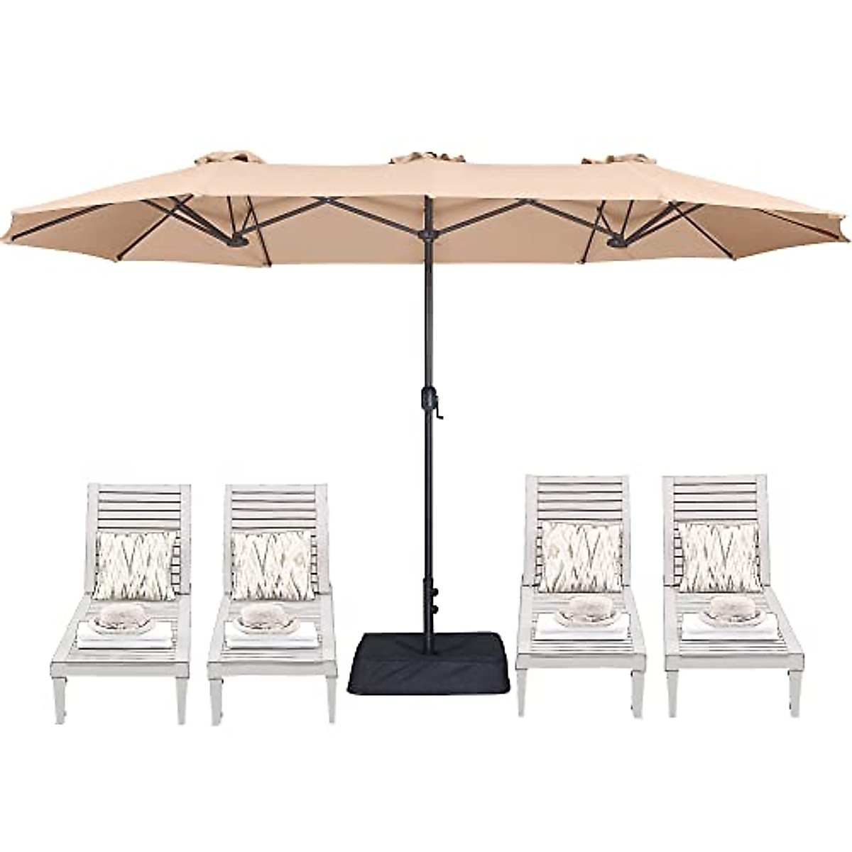 SUPERJARE 14FT Outdoor Patio Umbrella with Base Included, Extra Large Table Umbrella with Fade Resistant Canopy, Double Sided Outdoor Umbrellas for Pool, Deck, Market, Backyard-Beige