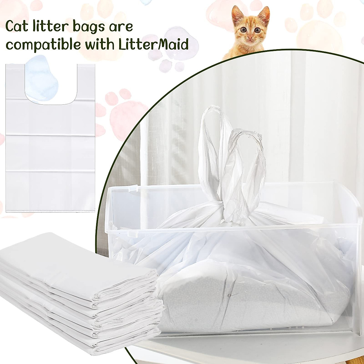Yunlly 100 Pcs Cat Litter Box Liners Compatible with LitterMaid 13 x 22 Inch Heavy Duty Cat Litter Bags Trash Liners with Handles for Use in Self Cleaning Litter Waste Trays Cat Pan Waste Bin