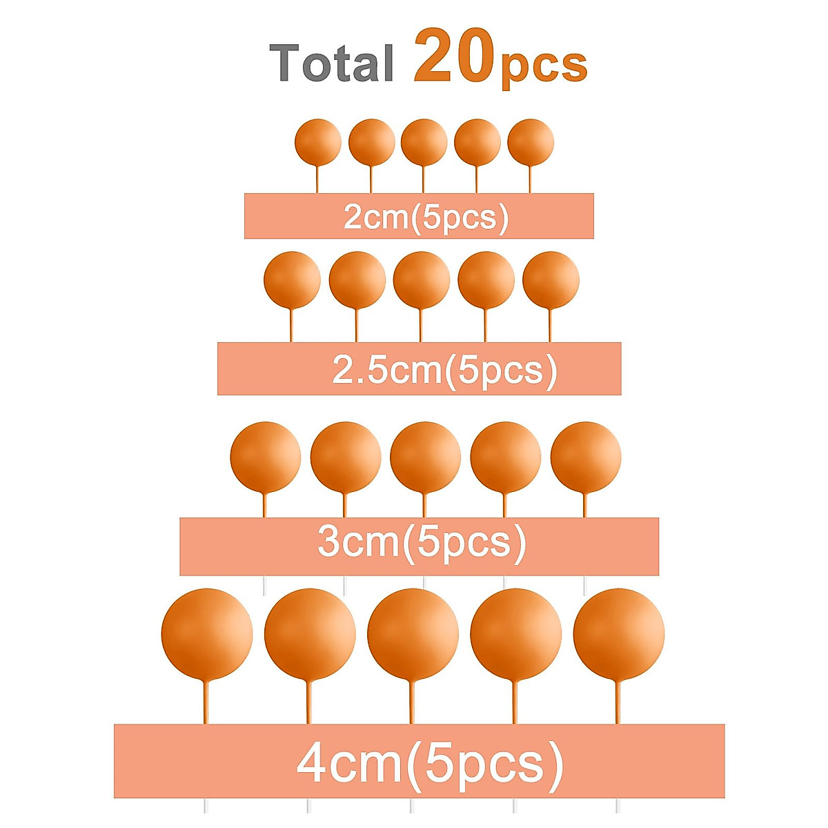 ASTARON 20 Pcs Ball Cake Topper Decorations Mini Balloons Cake Topper Sticks Orange Balls Cake Picks Cake Topper Balls Cake Decorations for Wedding Birthday Cake Decorations