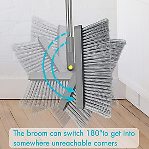 PHYEX 2-Pack Broom and Dustpan Combo Set, 48" Long Adjustable Handle Stand Up Dustpan with Self-Cleaning Teeth, Ideal for Home, Office, Kitchen, Indoor & Outdoor Use, Grey