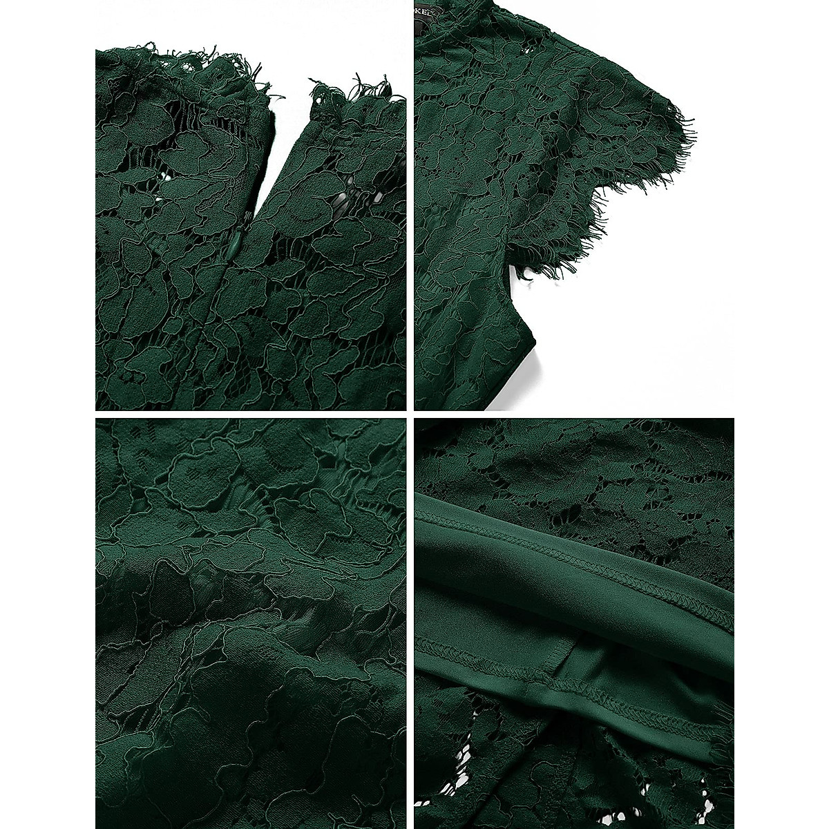 MEROKEETY Women's Sleeveless Lace Floral Elegant Cocktail Dress Crew Neck Knee Length for Party, Dark Green, Large