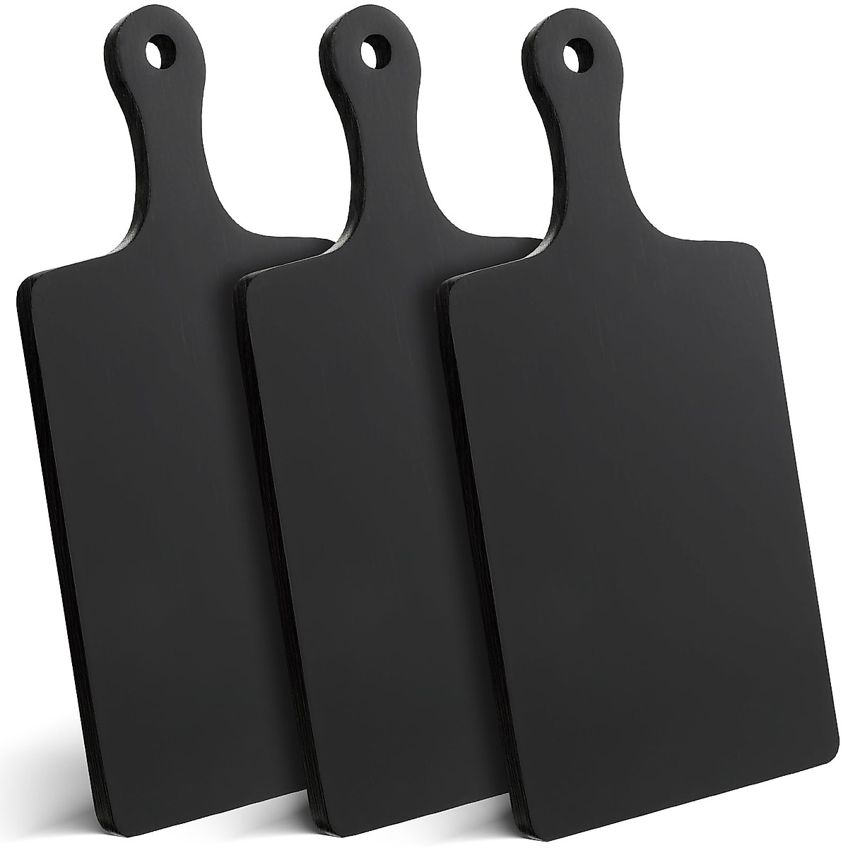 Geetery Black Bamboo Cutting Boards with Handle Bamboo Pizza Paddle Serving Boards Tray Charcuterie Board Chopping Board for Cheese Steak Bread (3 Pcs)
