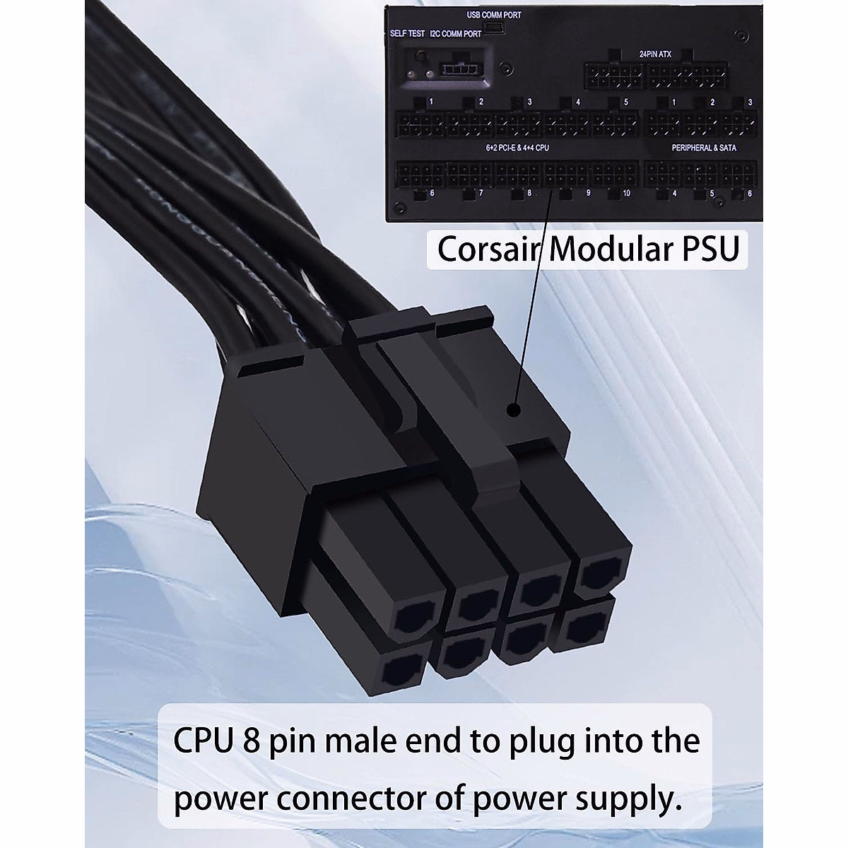COMeap CPU Cable for Corsair PSUs, CPU 8 Pin Male to CPU 8 Pin (4+4 Detachable) Male EPS-12V Motherboard Power Adapter for Thermaltake ARESGAME Power Supply 25-inch(63cm)