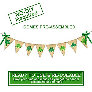Glitter Shamrock Garland Banner Burlap | Rustic St. Patrick's Day Shamrock Garland | St. Patrick's Day Decorations | Shamrock Clover Garland Banner | Irish Lucky Day Home Outdoor Hanging Decor