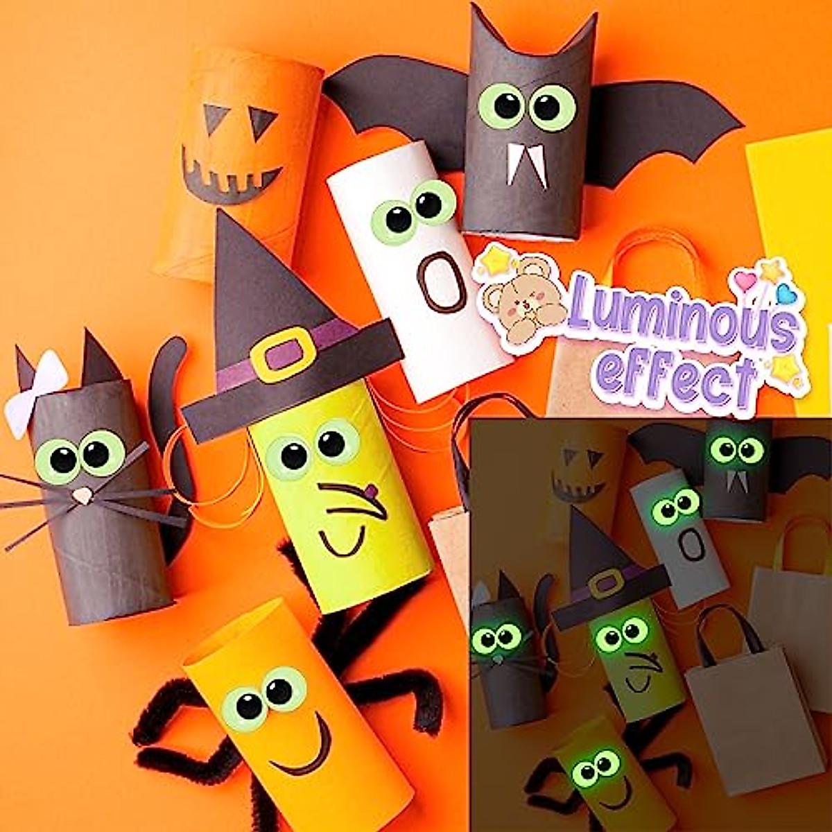 300 Pcs Wiggle Googly Eyes Glow in The Dark Sticky Googly Eyes Self Adhesive Googly Wiggle Eyes Suitable for DIY Crafts, Halloween Activities (8mm)