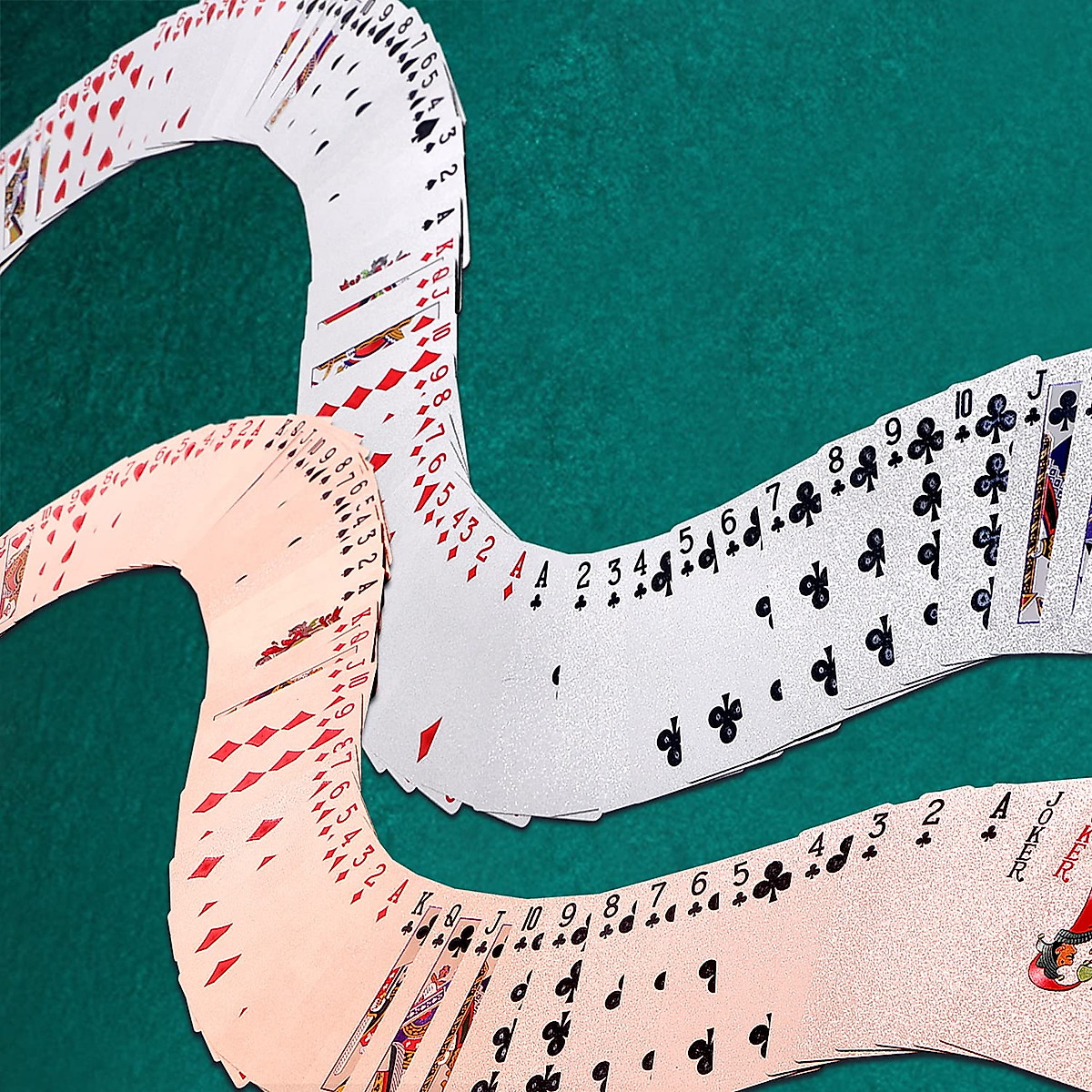 Zayvor 2 Decks Playing Cards Foil Poker Cards Deck of Cards 24K Gold Diamond Foil Poker Cards Waterproof Plastic Cards with Gift Box,Game Tools for Family Game Party- Cool Silver and Rose Gold