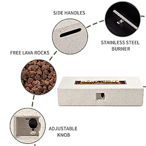 COSIEST 56-inch x 28-inch Outdoor Propane Fire Pit Coffee Table w Concrete Rectangle Base, 50,000 BTU, Free Lava Rocks and RainCover, Fits 20lb Tank Outside