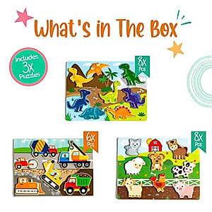 Klevly Large 3 Pk Wooden Toddler Puzzles Ages 2-4 | Wooden Puzzles for Toddlers 1-3 | Montessori Toys for 2 Year Old | Toddler Toys Age 2-4 | Learning Toys for 2+ Year Olds | Educational Toys | STEM
