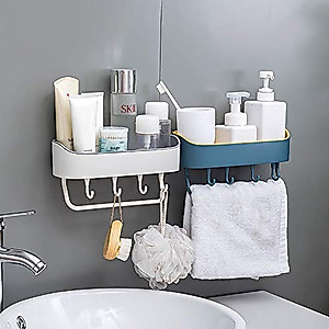 BEAUTTI DAUPHINE Self Adhesive Wall Mounted Shower Caddy Shelf Bath Organizer, Shampoo Shelves Storage Basket Soap Holder with 4 Hooks & 1 Towel Bar Rack for Bathroom, Kitchen, No Drilling