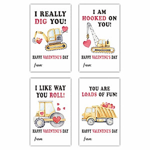 Valentine's Day Gift Tags Stickers, Construction Theme Valentine Self Adhesive Stickers(40 Pack), Happy Valentine's Day Gift Wrapping Labels Decorations and Supplies for Boys Girls(QRJBGJ-001)