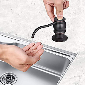 SAMODRA Kitchen Sink Soap/Lotion Dispenser, Brass Pump Head Oil Rubbed Bronze 17 OZ Bottle Built in Design Refill from The Top for Granite Thick Deck Installs