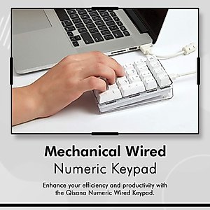 Qisan Mechanical Numeric Keypad GATERON Red Switch Wired Crystal Case White Backlit Gaming Keypad 21 Keys Mini Numpad Portable Mechanical Numpad Extended | Laptop Accessories | keypad for Computer