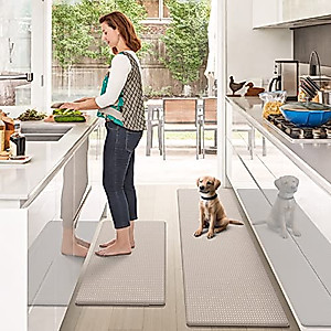DEXI Kitchen Rugs and Mats Cushioned Anti Fatigue Comfort Mat Non Slip Standing Rug 2 Pieces Set 17"x29"+17"x59",Beige White