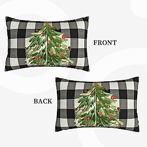 AEIOAE Christmas Pillow Covers 12x20 Inch Set of 2, Buffalo Plaid Christmas Tree Decorative Throw Pillows Farmhouse Linen Nature Forest Xmas Winter Pillow Case for Couch Sofa Outdoor Decor