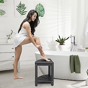 Natree Poly Lumber Shower Foot Rest 17 in, Shower Stool Corner Bench with Storage Shelf, Water Repellent Shower Stool for Shaving Legs, Corner Seat for Bathroom Living Room Shower Spaces(Black)
