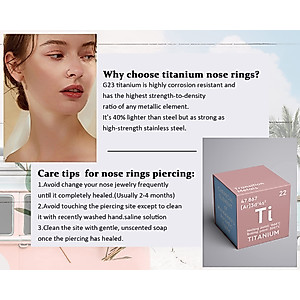 MILACOLATO 6PCS G23 Titanium Nose Rings Hoops 18G C-Shape Fake Nose Ring Disc Hypoallergenic Lip Nostril Body Piercing Jewelry Rings for Women Men, 8mm