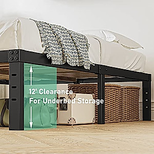 Breezehome Queen Size Bed Frame with Wide Wood Slats / 14 Inch High Heavy Duty Metal Mattress Foundation/Noise-Free Platform/No Box Spring Needed/Easy Assembly