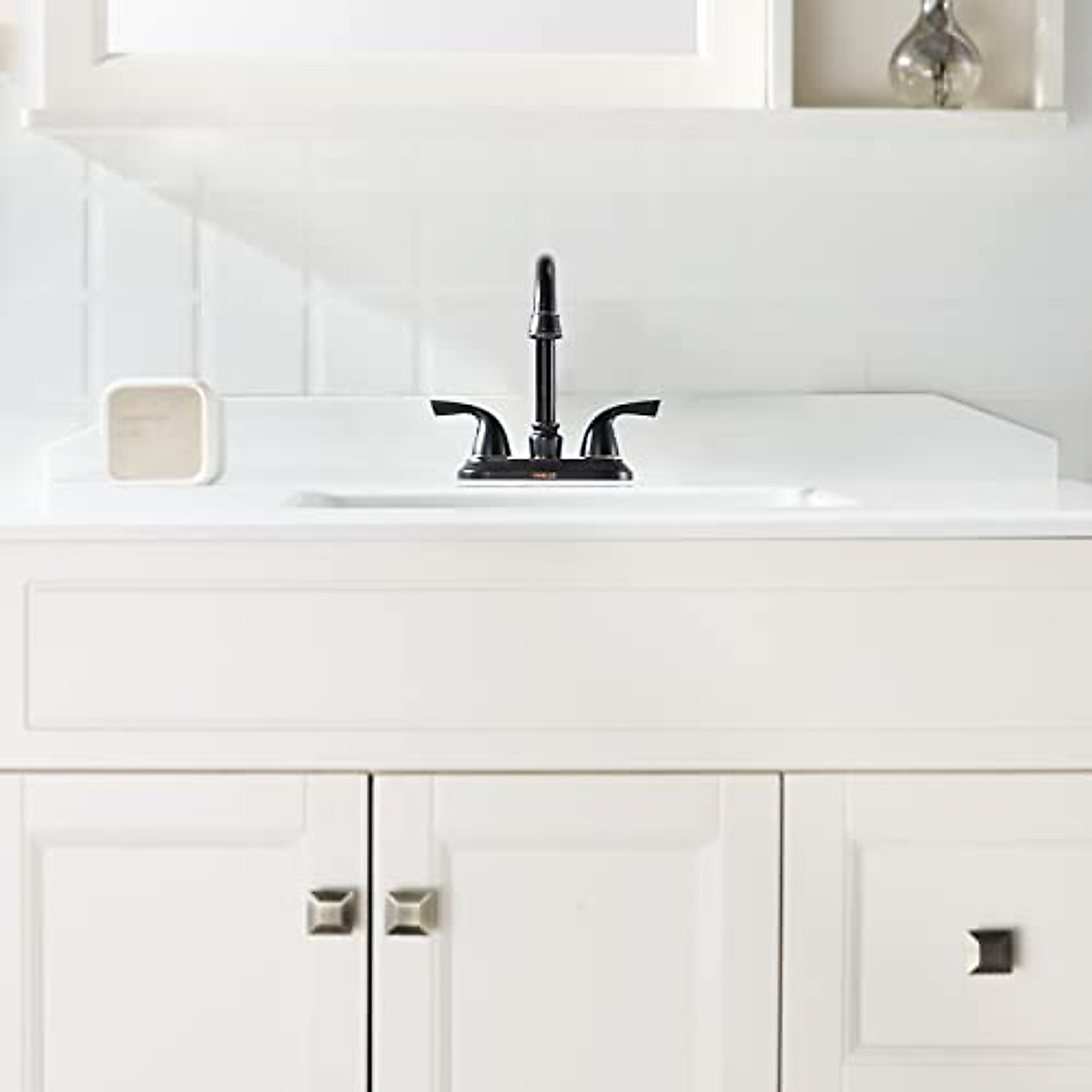 PARLOS Double-Handle Lavatory Faucet with Metal Drain Assembly and Supply Hose Lead-Free cUPC Bathroom Faucet Mixer Two-Handle Lavatory Vanity Utility Laundry Faucet Oil Rubbed Bronze, 13592